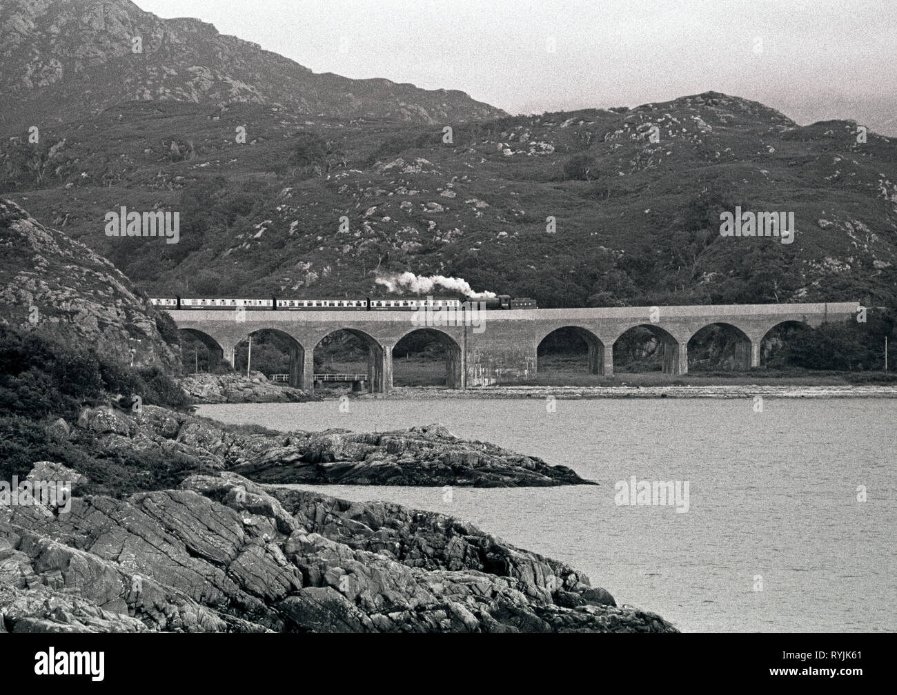 Steam locomotive LNER The Great Marquess crossing Morar viaduct on the ...