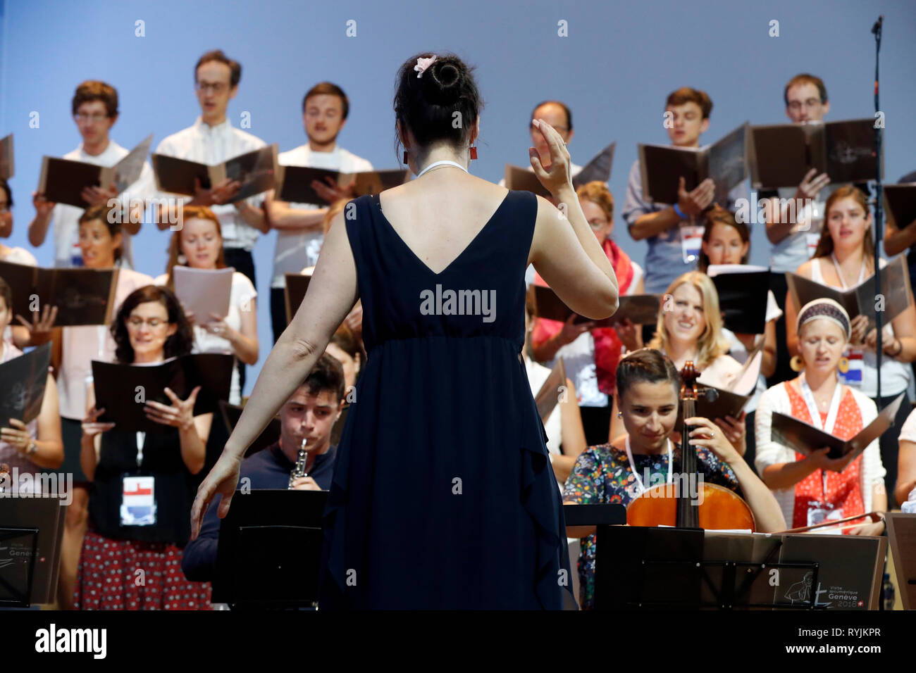 Catholic mass at the Palexpo hall. Choir on stage. Gospel. Switzerland ...