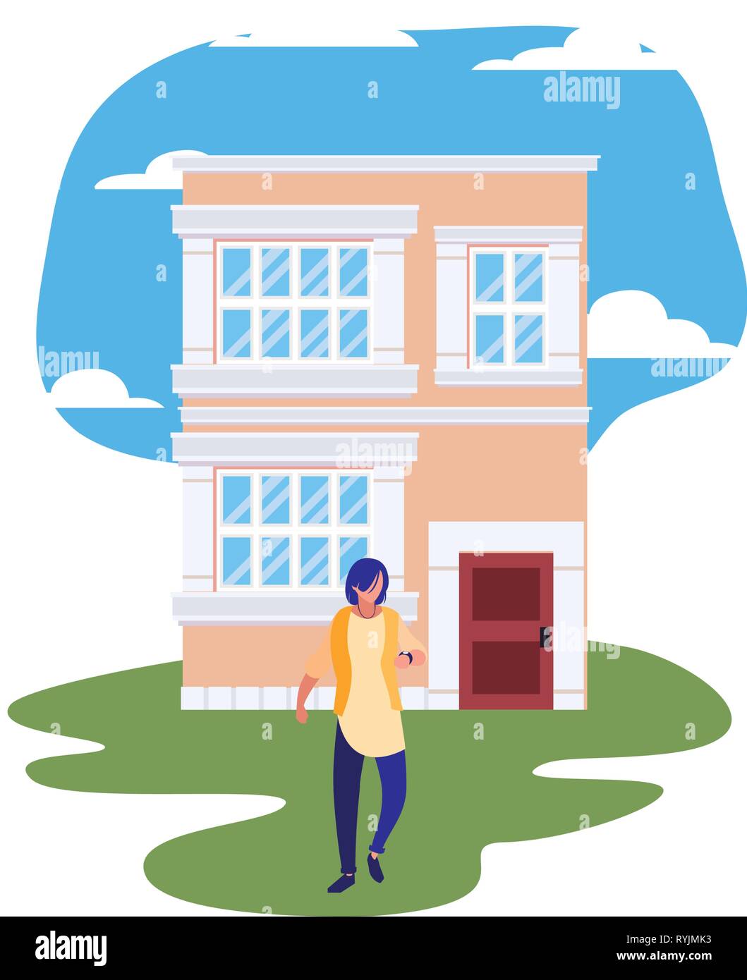 man standing in front of house street vector illustration Stock Vector ...