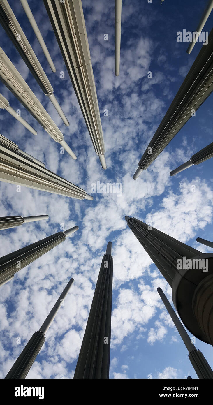 Parque de las luces in Medellin with towering light poles, Colombia ...