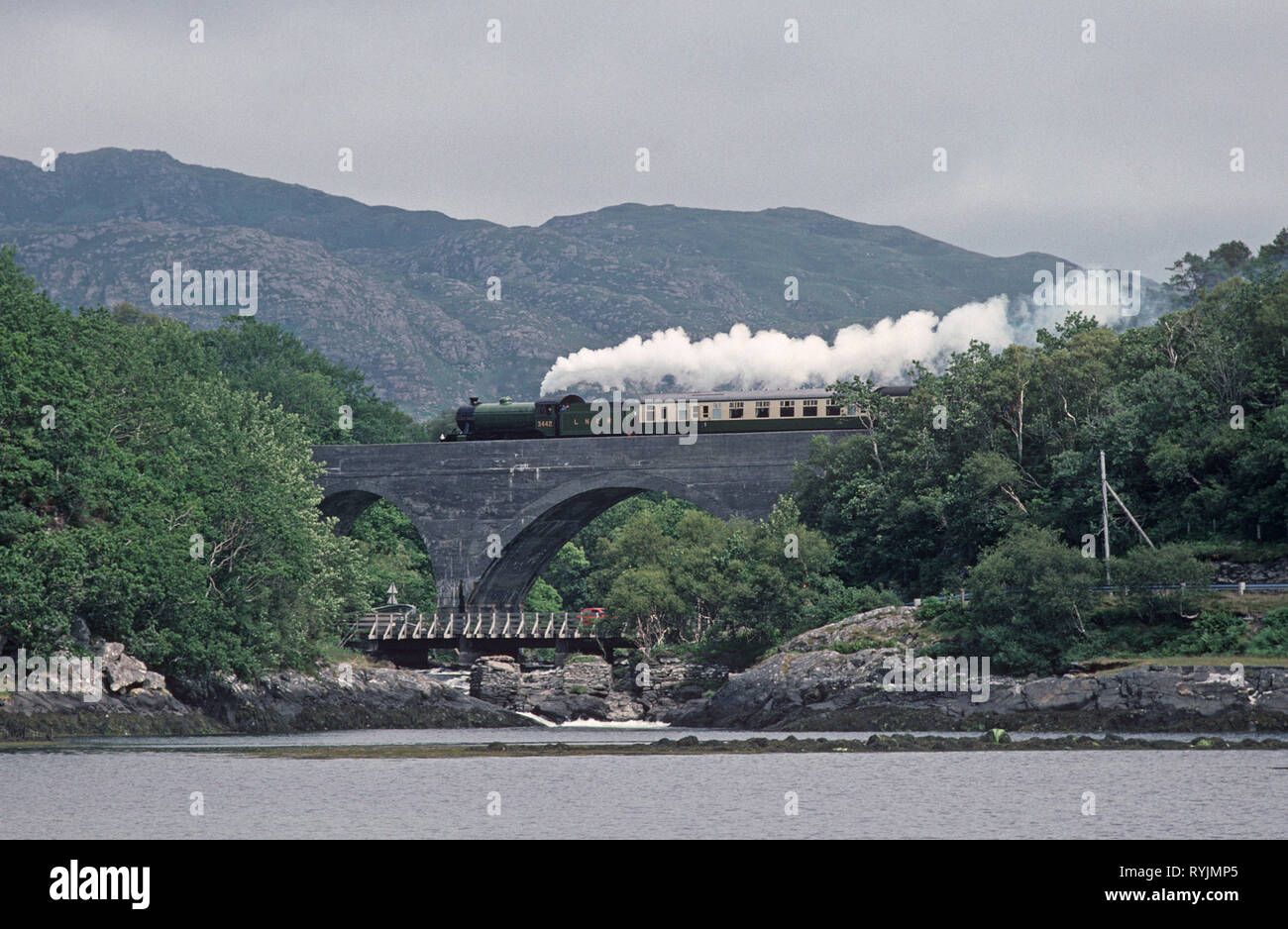 Steam locomotive LNER The Great Marquess crossing Morar viaduct on the ...