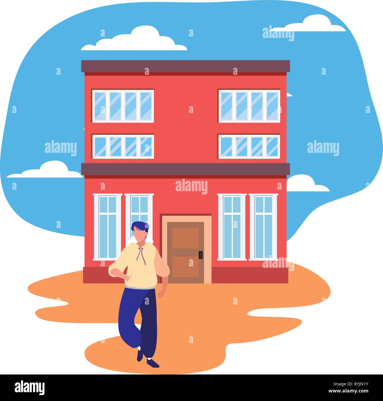 man standing in front of house street vector illustration Stock Vector ...