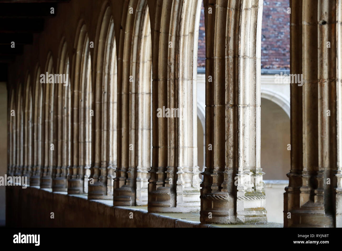 The royal monastery of Brou. The cloisters ( gothic style). Bourg en ...