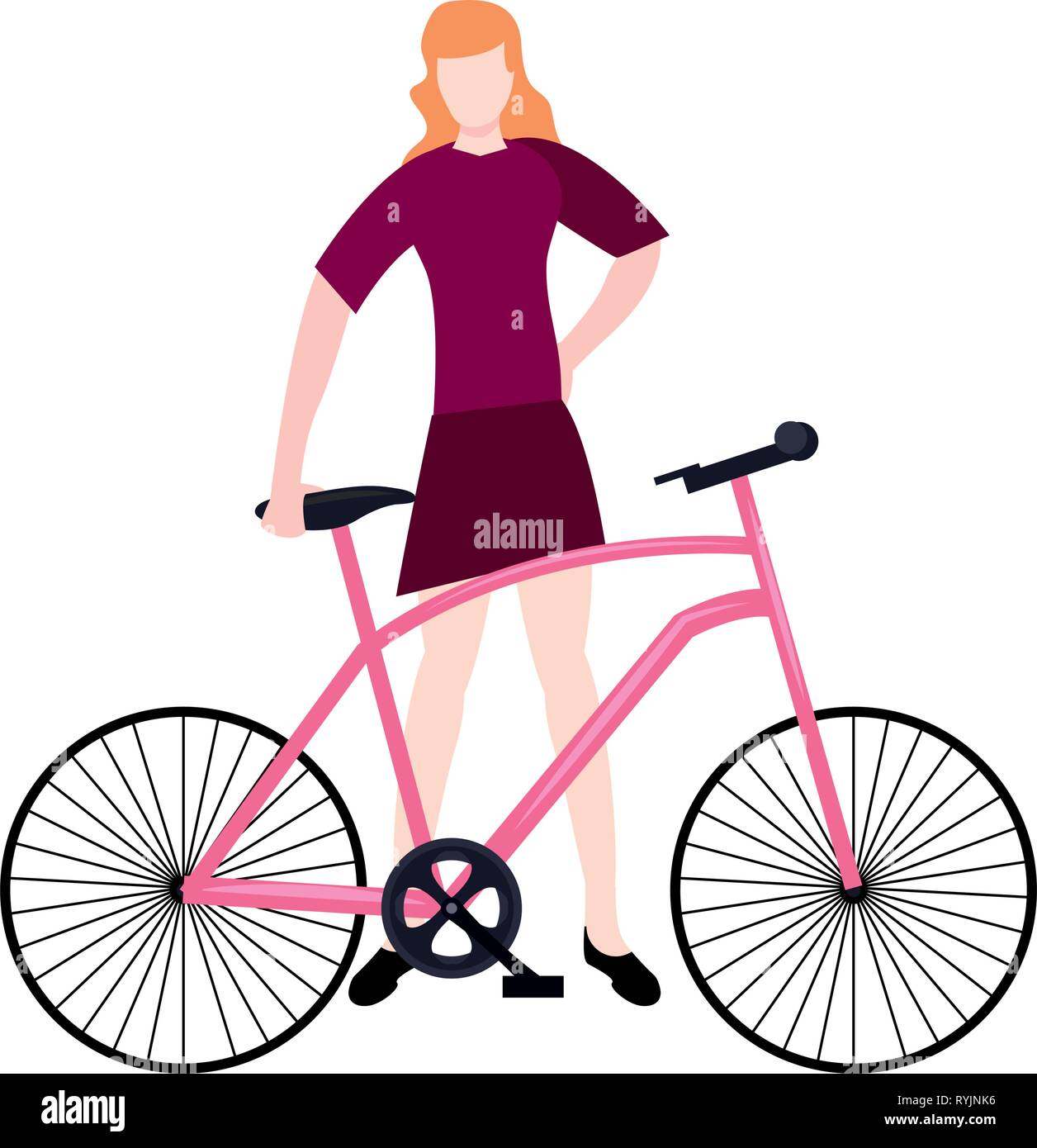 woman with bicycle on white background vector illustration Stock Vector ...