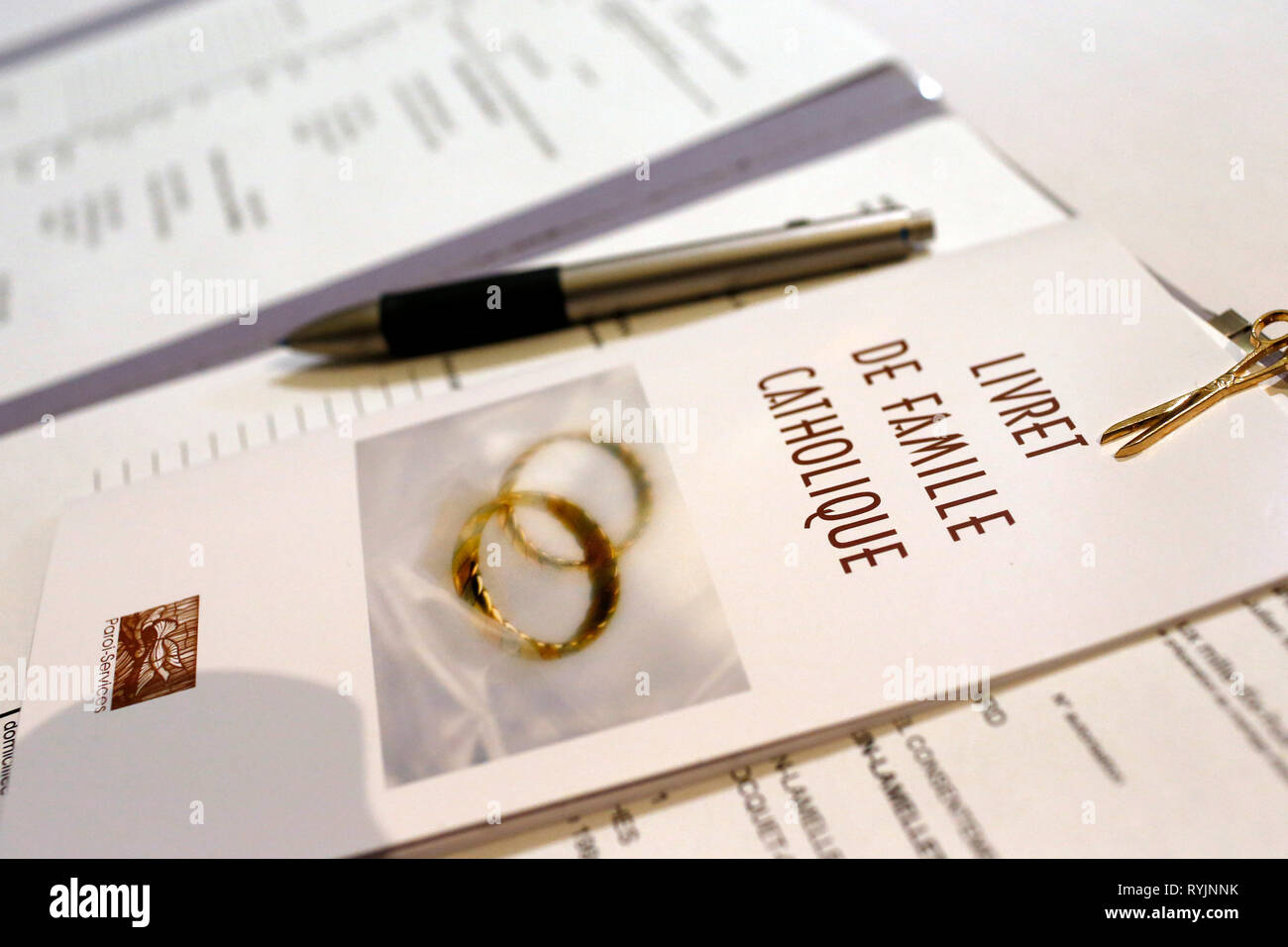 Catholic wedding ceremony. family register. Menthon Saint Bernard ...