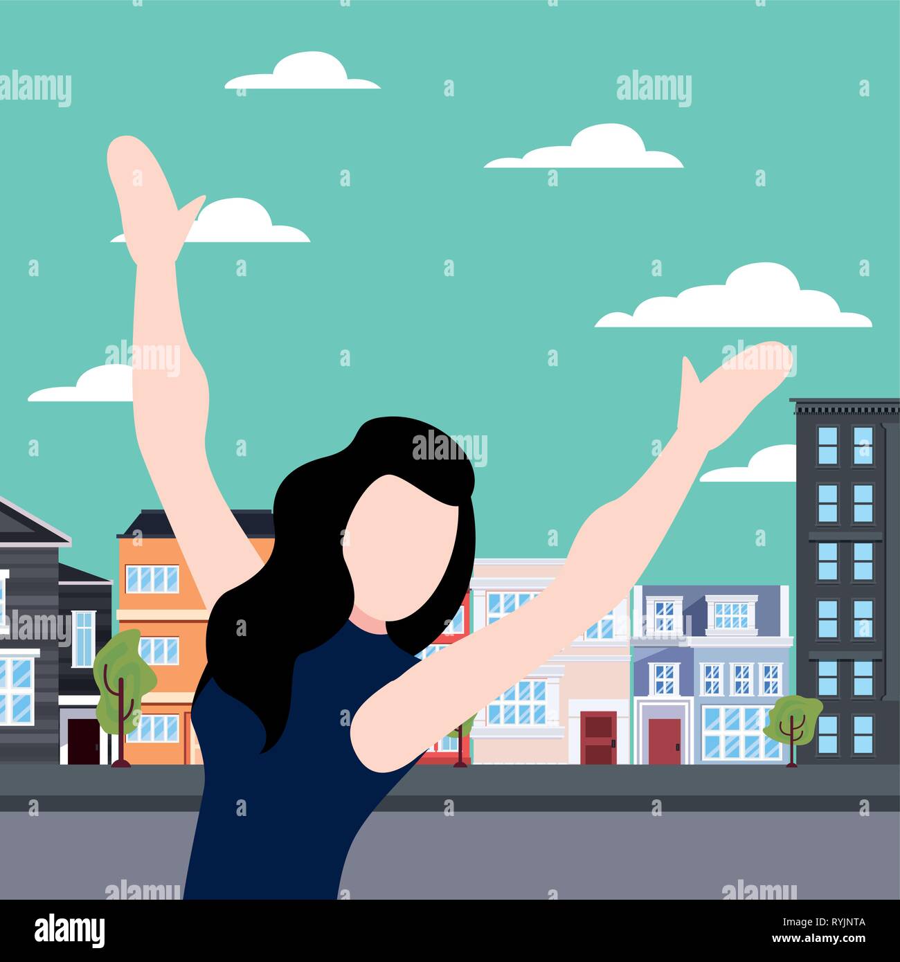 celebrating woman in the city street vector illustration Stock Vector ...
