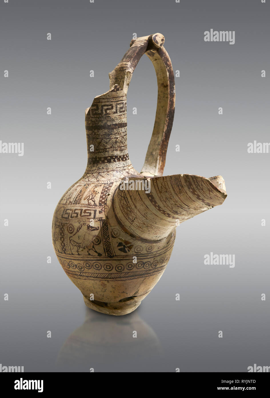 Phrygian terra cotta pottery vessel with a strainer and long pouring ...