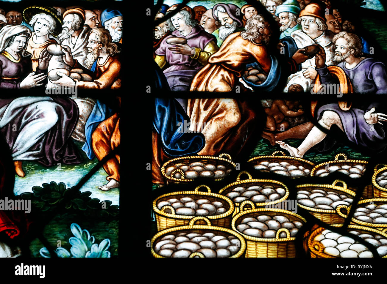 Saint Etienne du Mont church. Stained glass window. Jesus. The ...