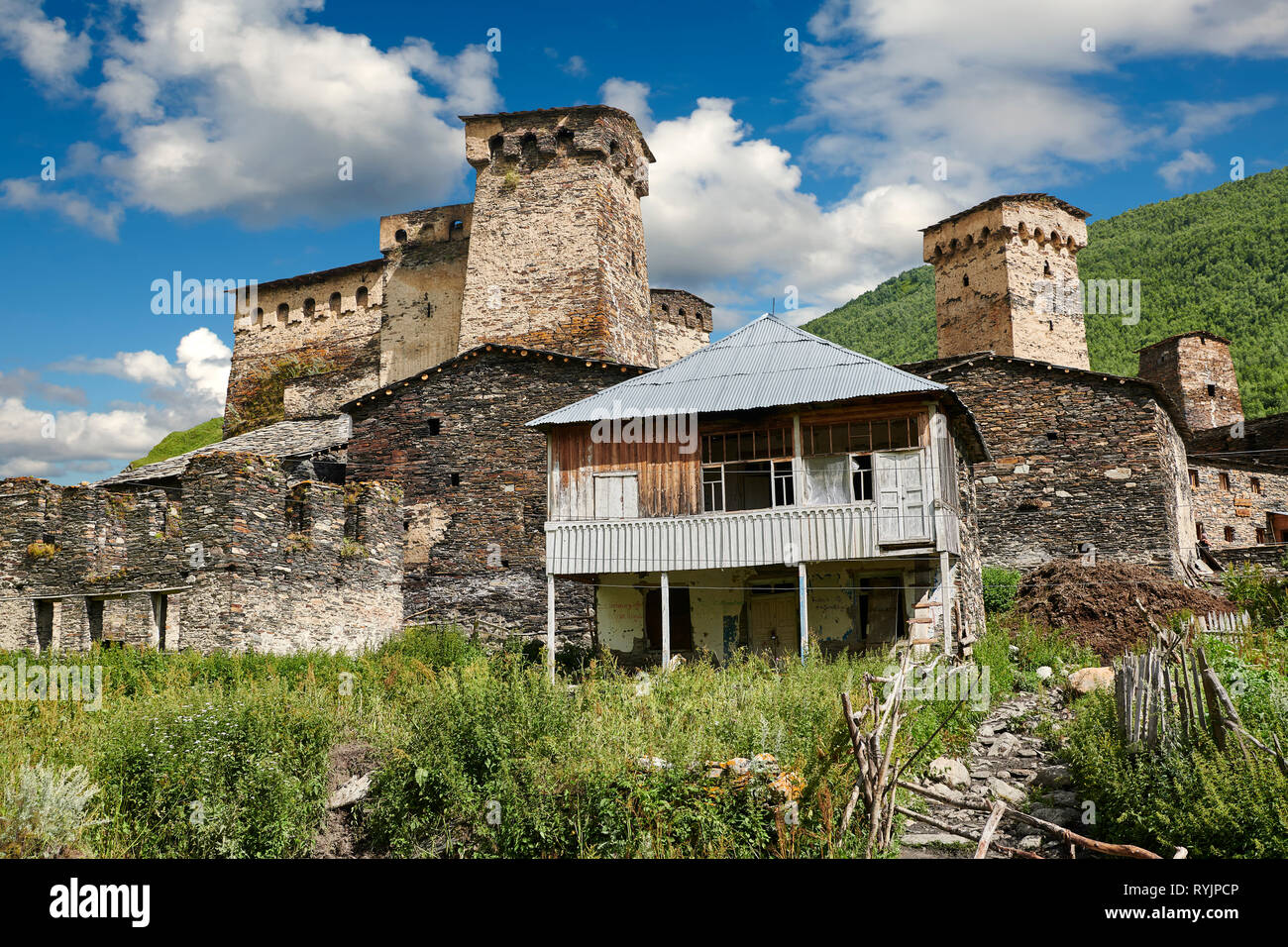 Stone medieval Svaneti tower houses of Chazhashi, Ushguli, Upper ...