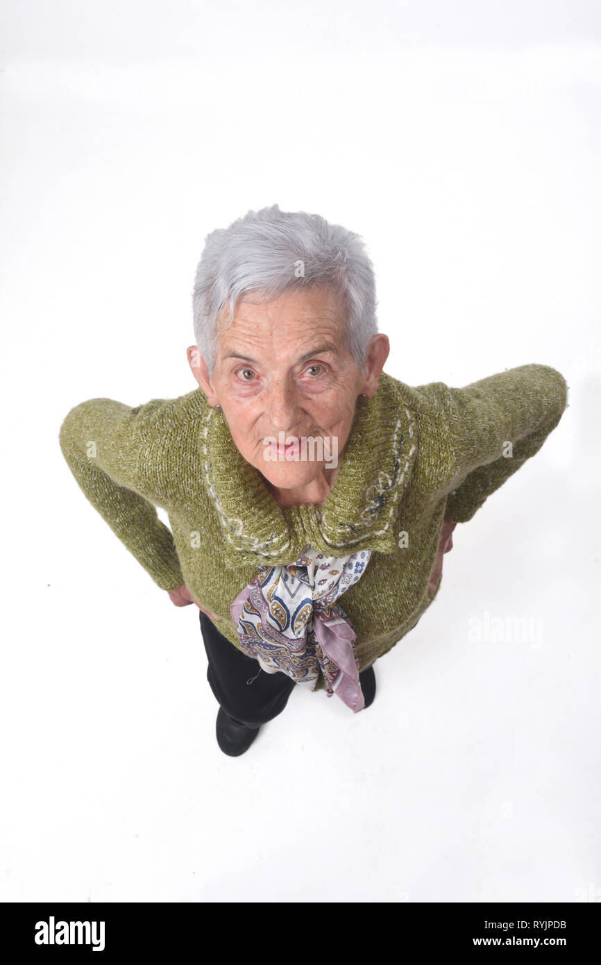 portrait view from above of an older woman on white background Stock ...
