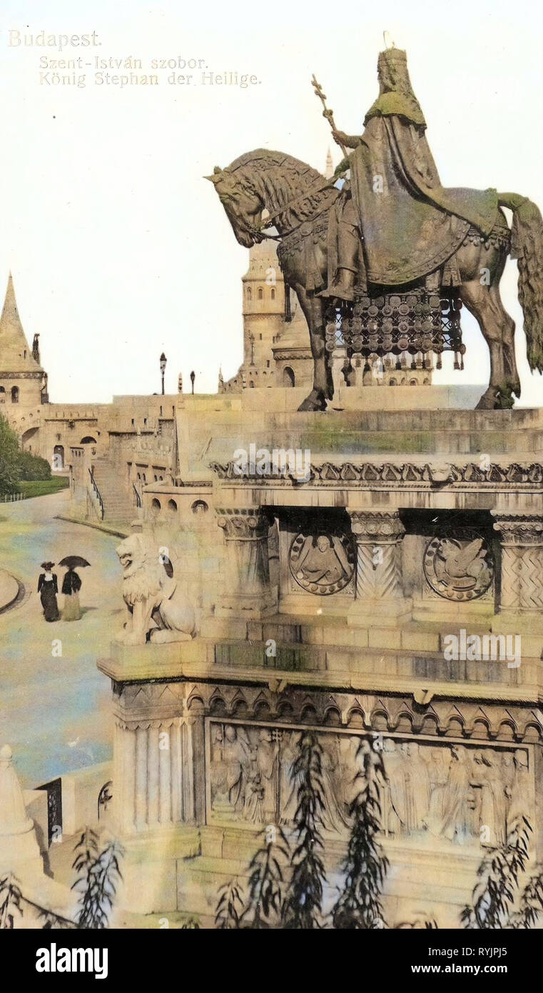 Statue of Stephen I of Hungary in Buda Castle, 1910, Budapest, König ...