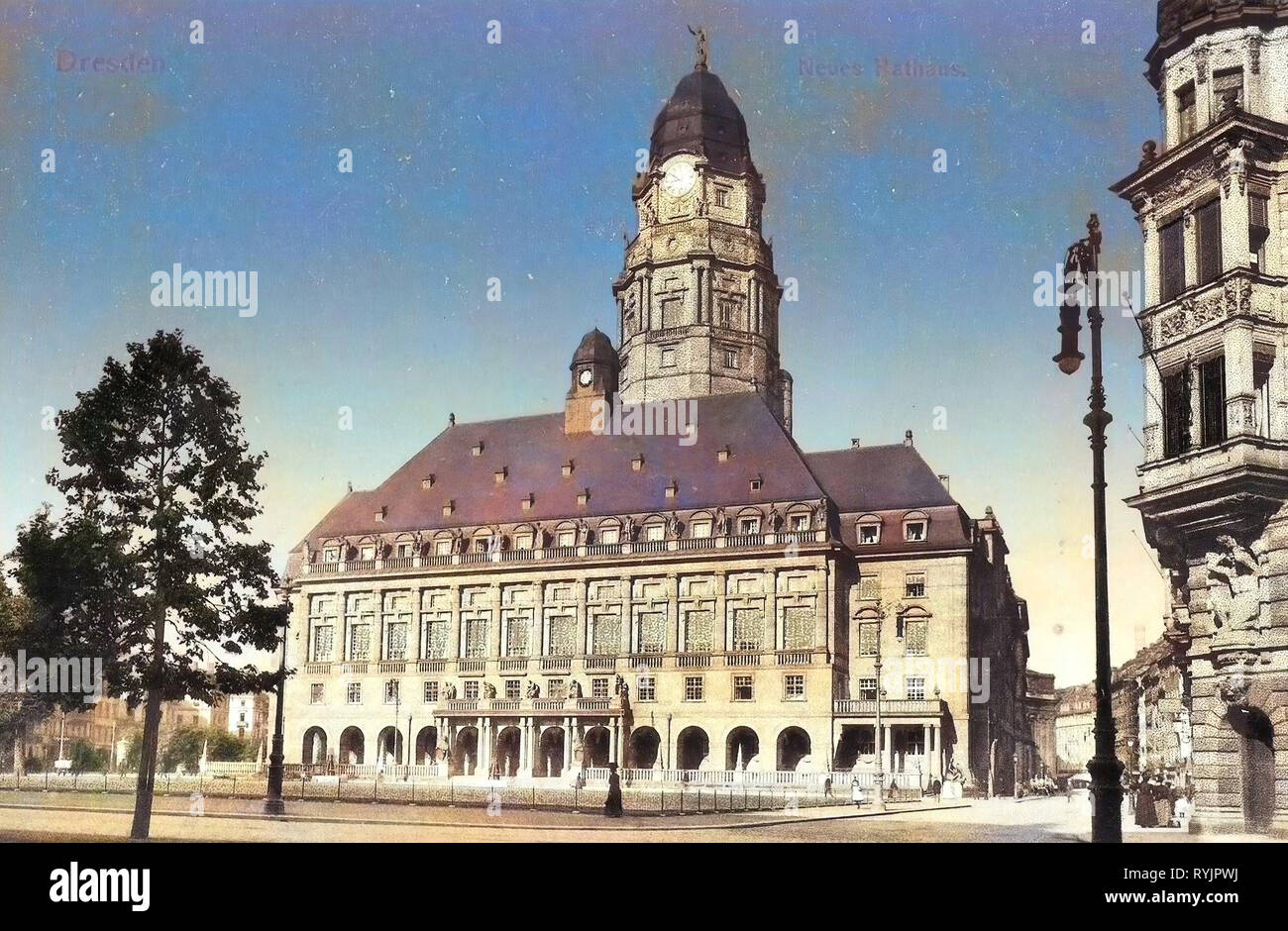 Neues Rathaus, Dresden, Street lights in Dresden, 1911, Germany Stock ...