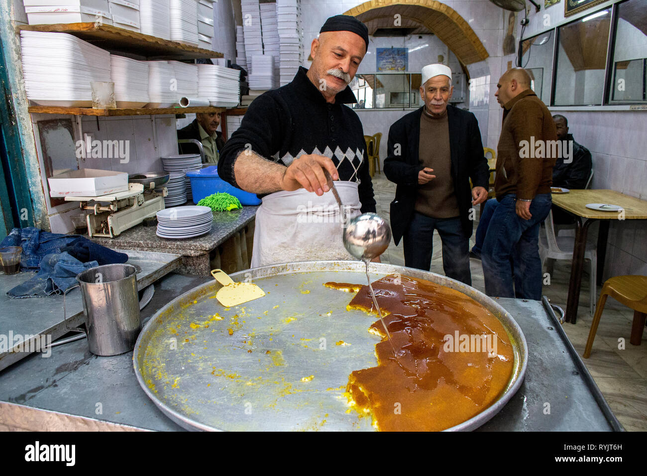 The most famous knaffieh (Palestinian cheese pastry) shop in Nablus ...