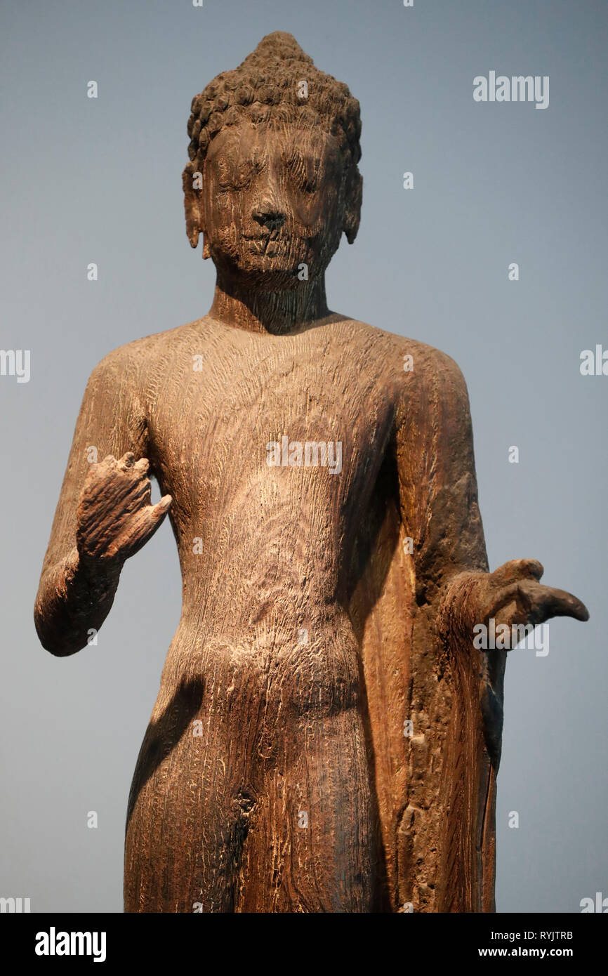 Museum of Vietnamese History. Buddha wooden sculpture. Ho Chi Minh City ...
