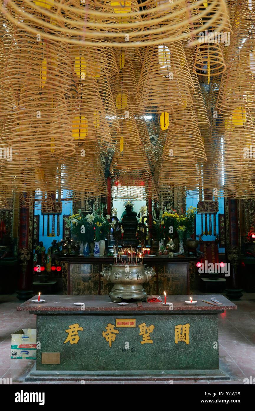 Taoist Ong pagoda. Incense coils hang from the ceiling. Can Tho ...