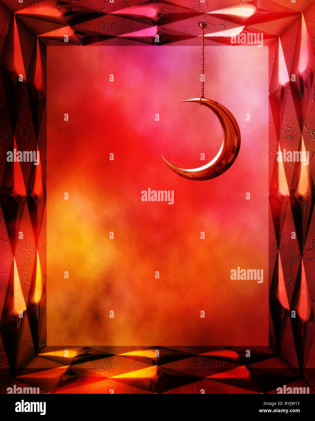 3d illustration graphic background of half moon and red fog Stock Photo ...