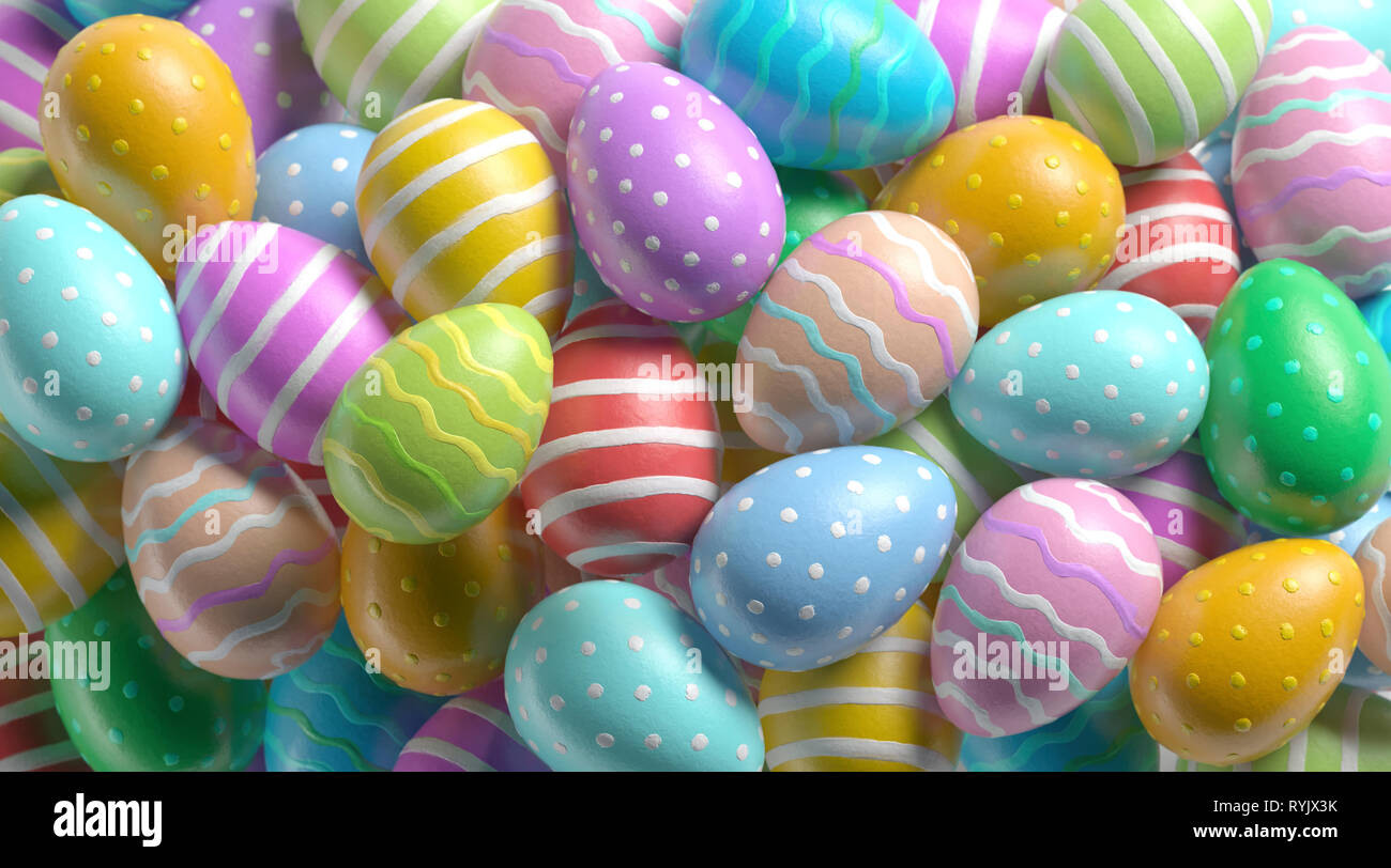 Blank painted easter egg stack mock up, depth of field, 3d rendering ...