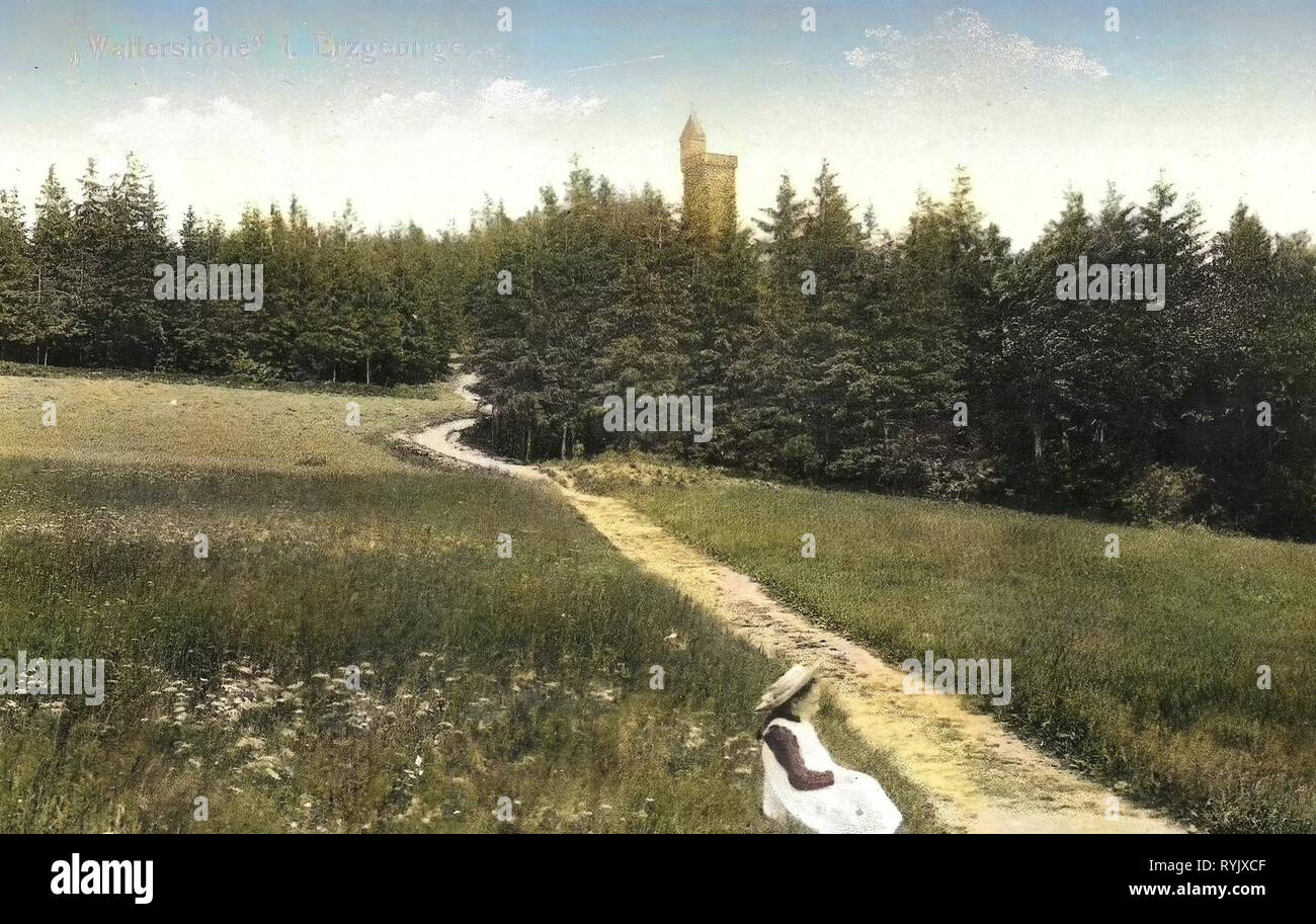 Observation towers in Saxony, 1912 postcards, Waltershöhe, 1912, Turm ...