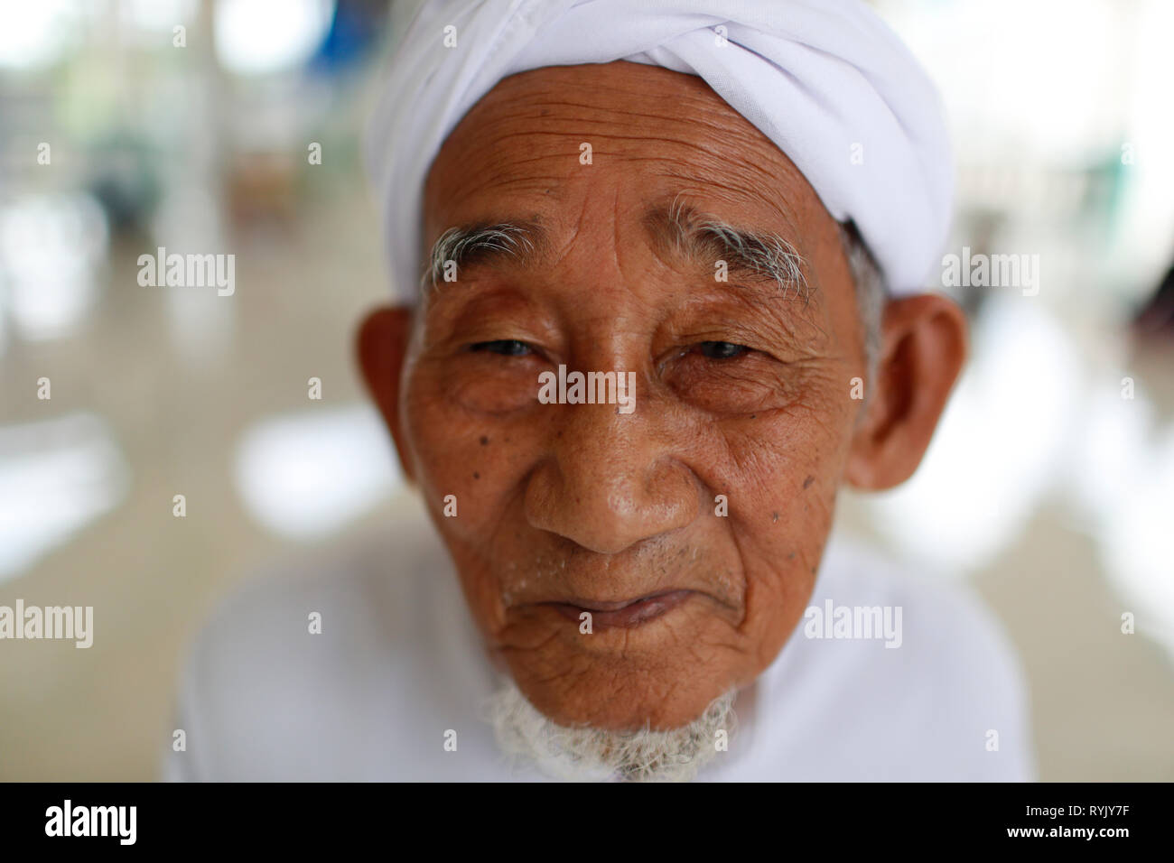 Masjid Ar-Rohmah mosque. Old muslim man. Portrait. Chau Doc. Vietnam ...