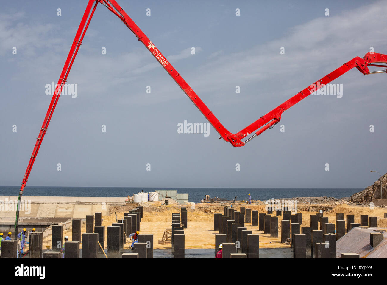 Construction work at beach near Mutrah Corniche in Muscat, Oman Stock ...