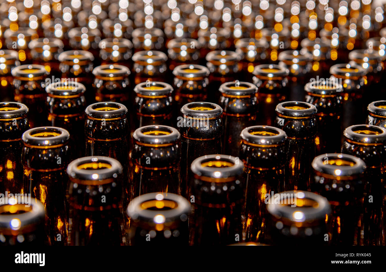 abstract many brown glass bottles for drinking alcoholic beverages ...