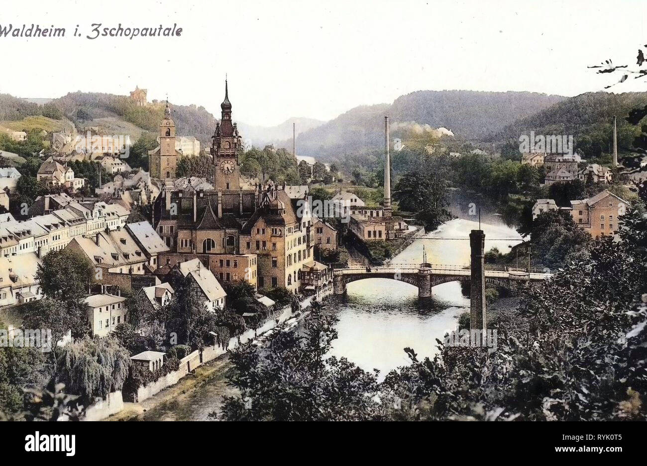 Buildings in Waldheim, Zschopau (river), Rathaus Waldheim, Bridges in ...