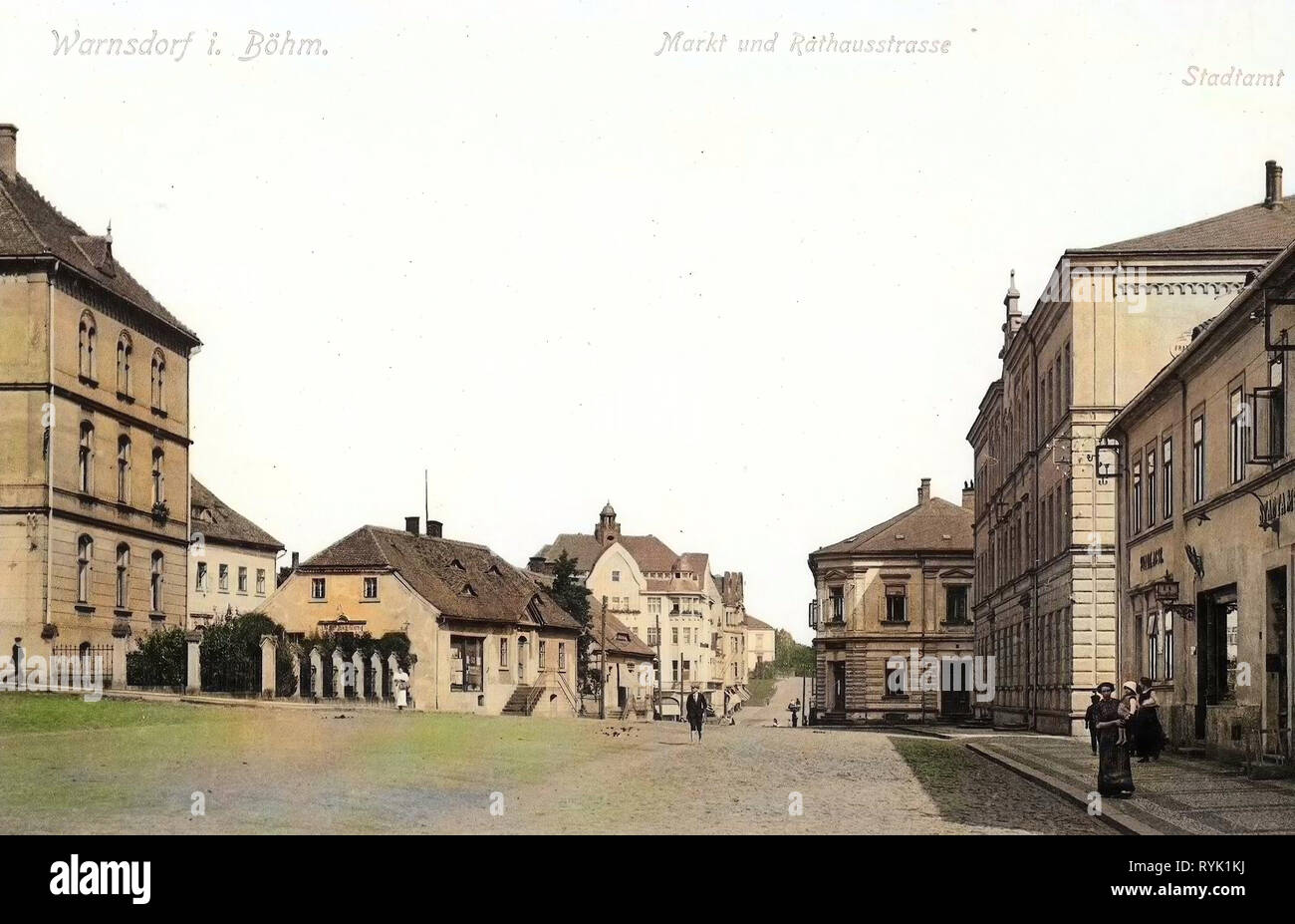 Streets in Varnsdorf, 1913, Ústí nad Labem Region, Warnsdorf, Markt und ...