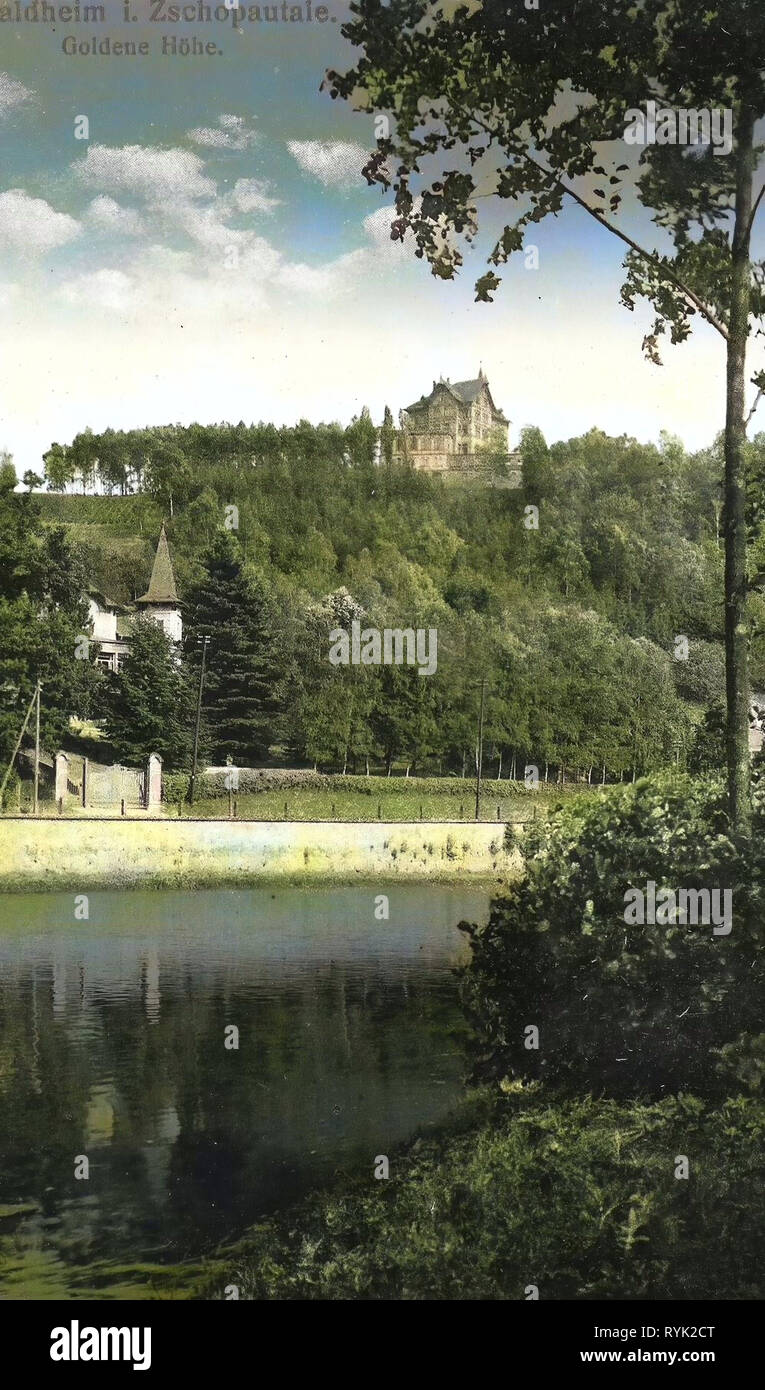 Buildings in Waldheim, Zschopau (river), 1914, Landkreis Mittelsachsen ...