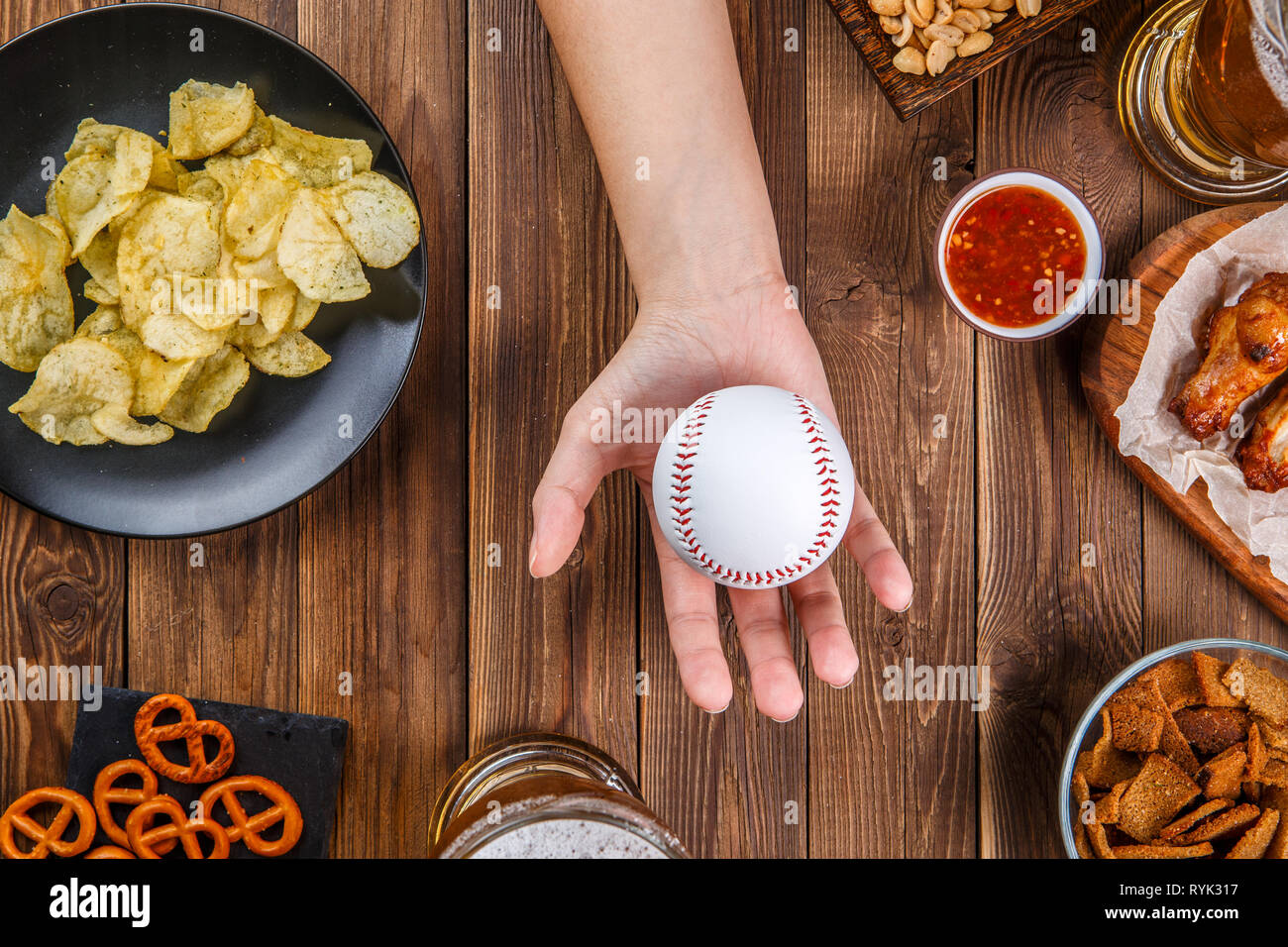 Image of table with chips,baseball Stock Photo - Alamy