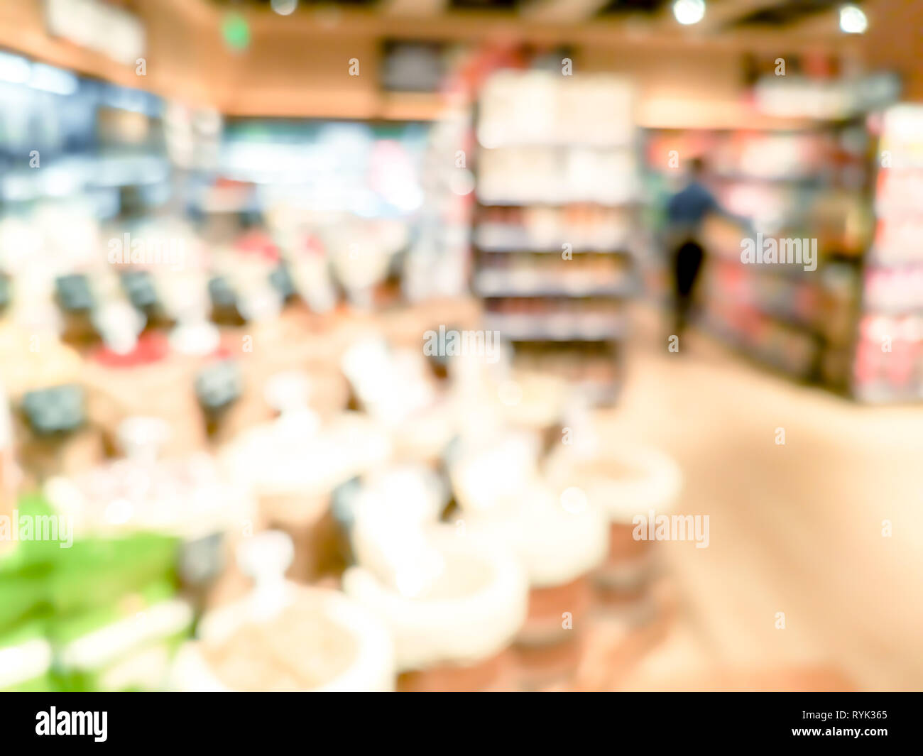 blur background with bokeh of Supermarket store Stock Photo - Alamy