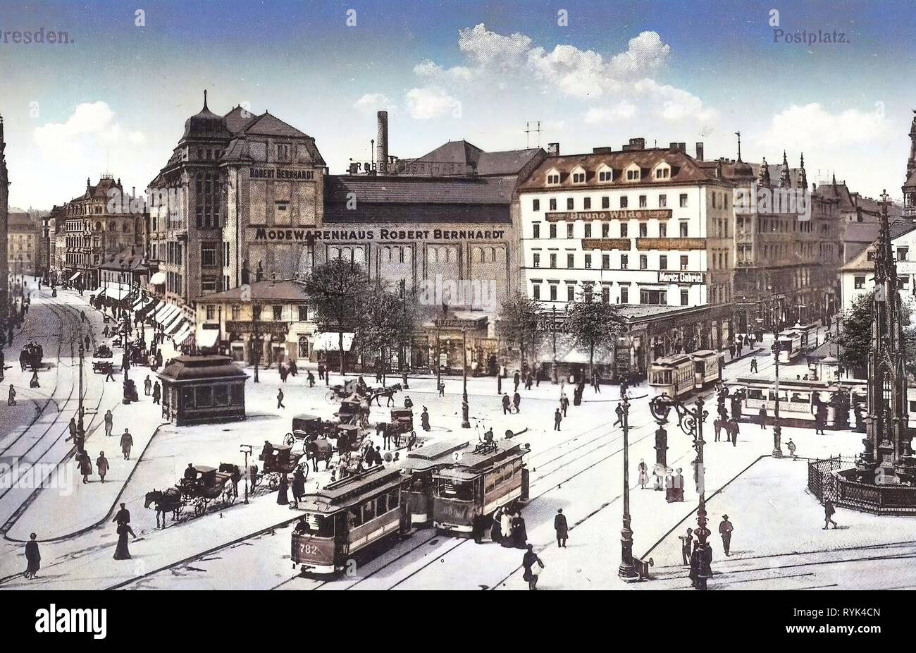 Trams in Dresden, Postplatz, Dresden, Cholerabrunnen, Horse-drawn ...