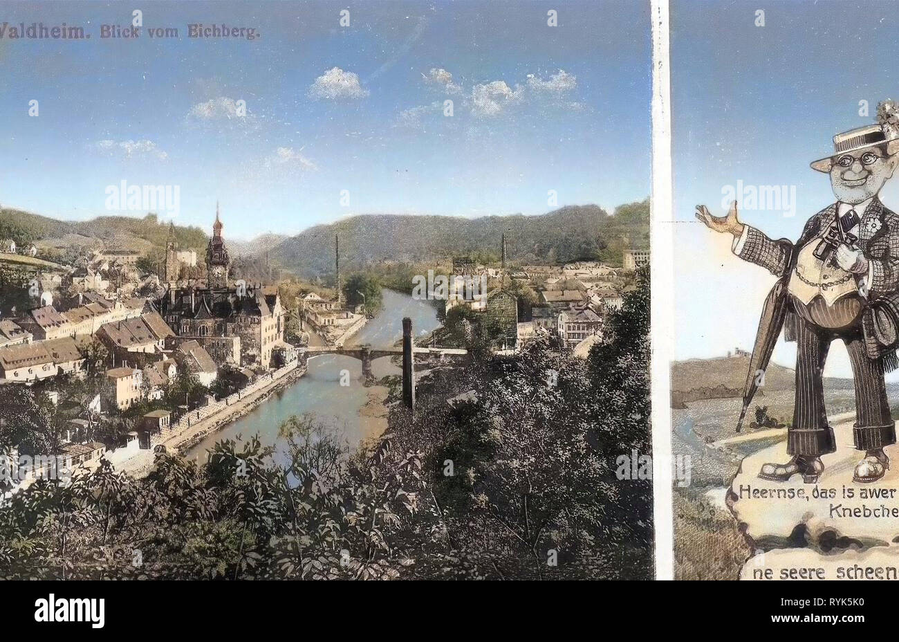 People in art, Binoculars, Multiview postcards, Buildings in Waldheim ...