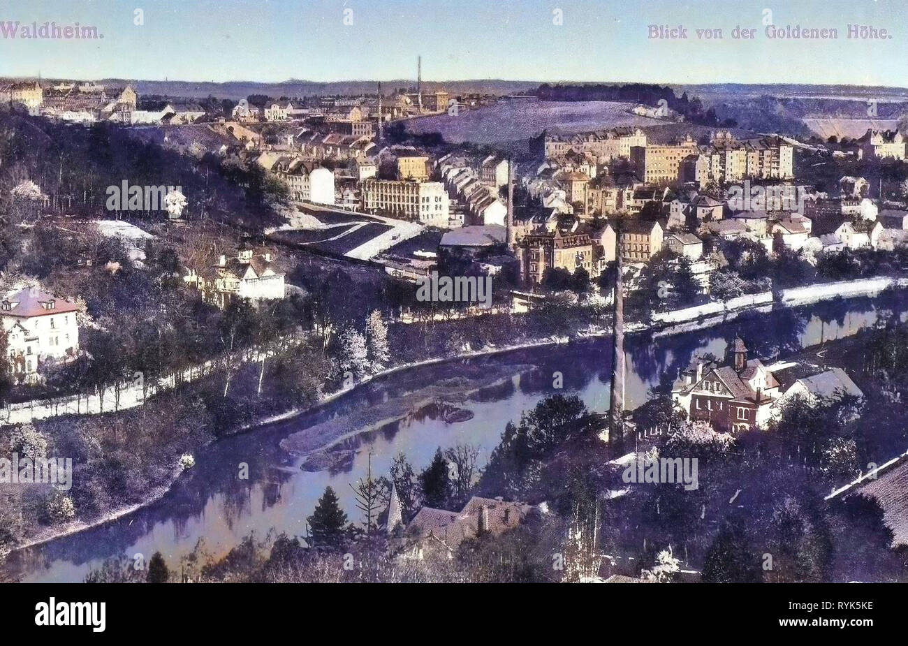 Buildings in Waldheim, Zschopau (river), 1916, Landkreis Mittelsachsen ...