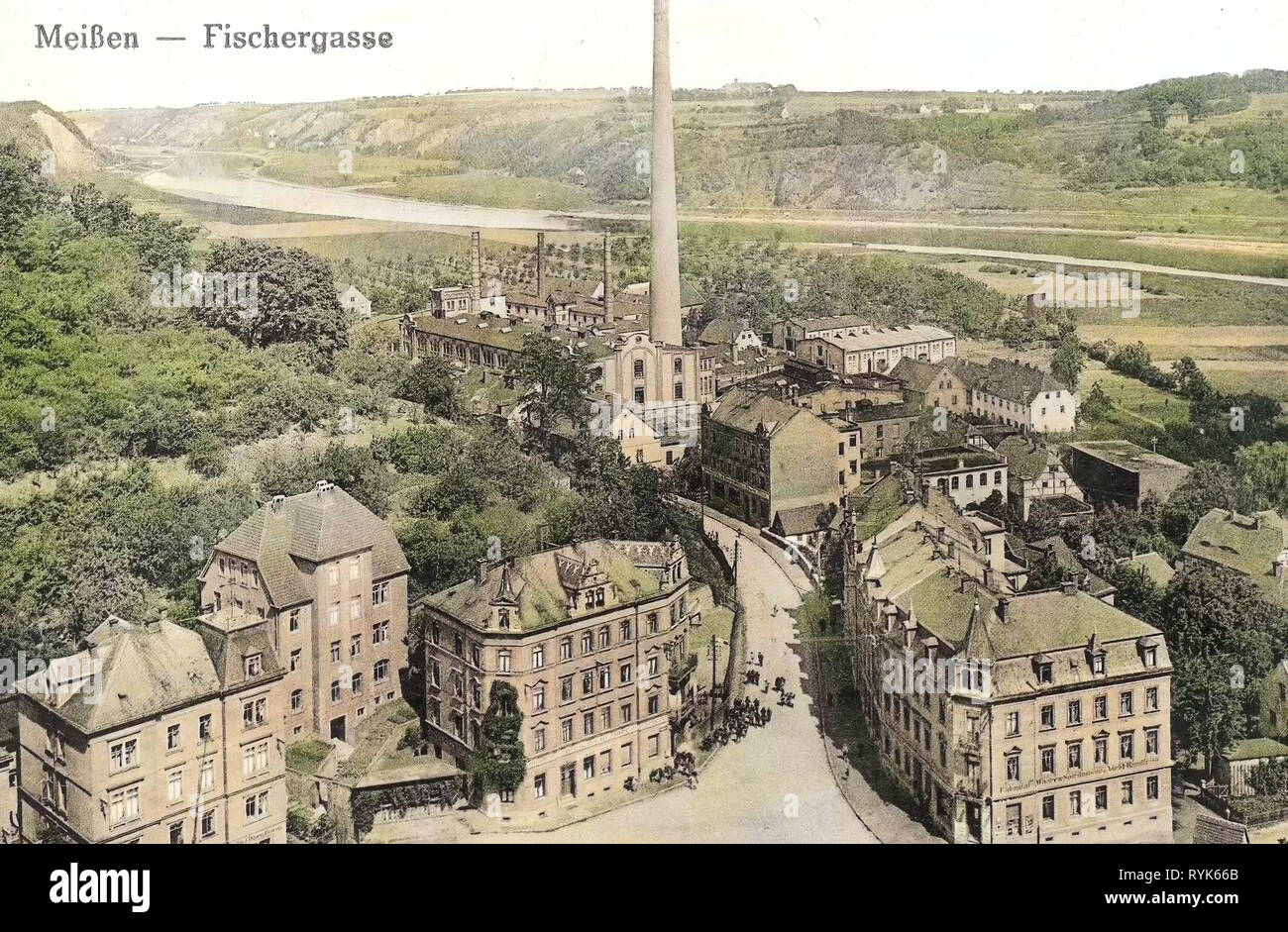 Elbe in Meißen, Buildings in Meißen, 1917, Meißen, Fischergasse ...