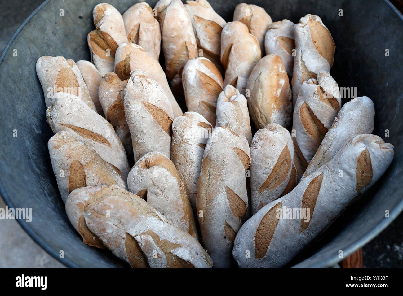 Old Domancy craft festival. Traditional bread making. France Stock ...