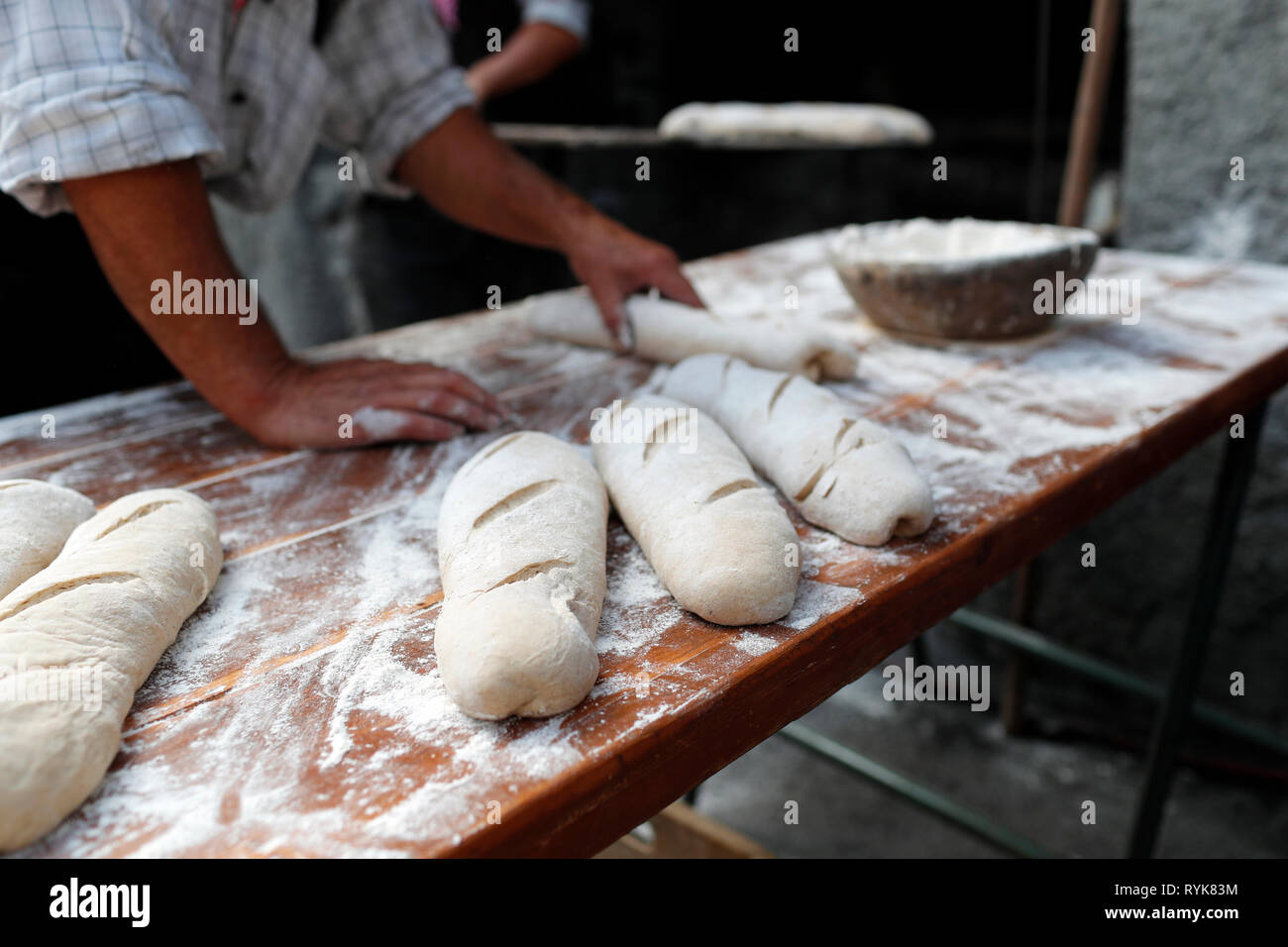 Old Domancy craft festival. Traditional bread making. France Stock ...