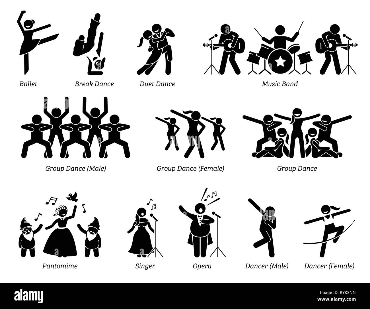 Stage performer artists for musical, dance, and theater show. Pictogram ...