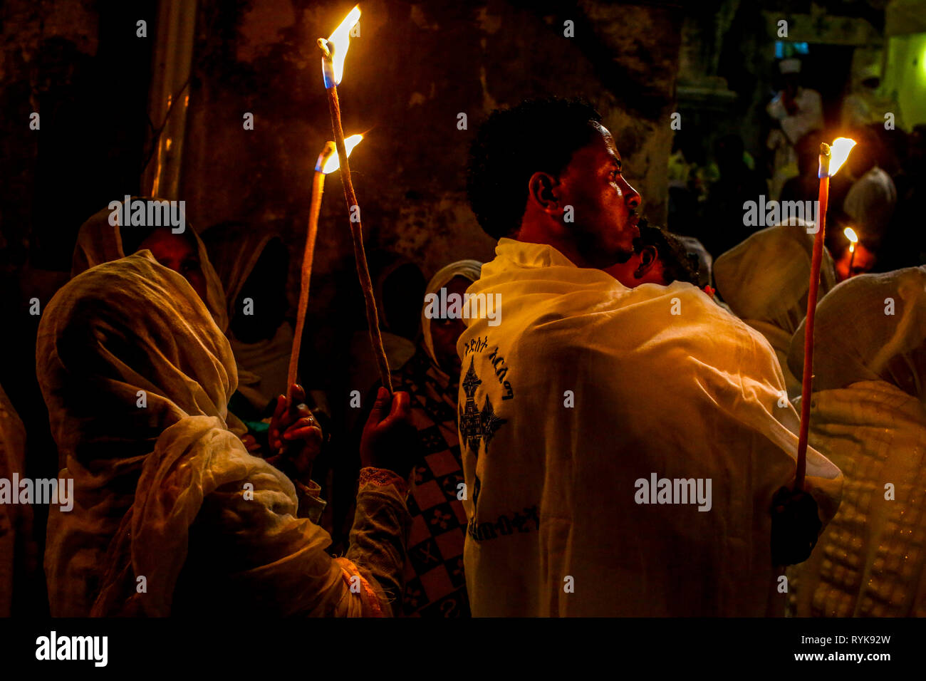 Orthodox Easter vigil at the Coptic section of the Holy Sepulcher ...