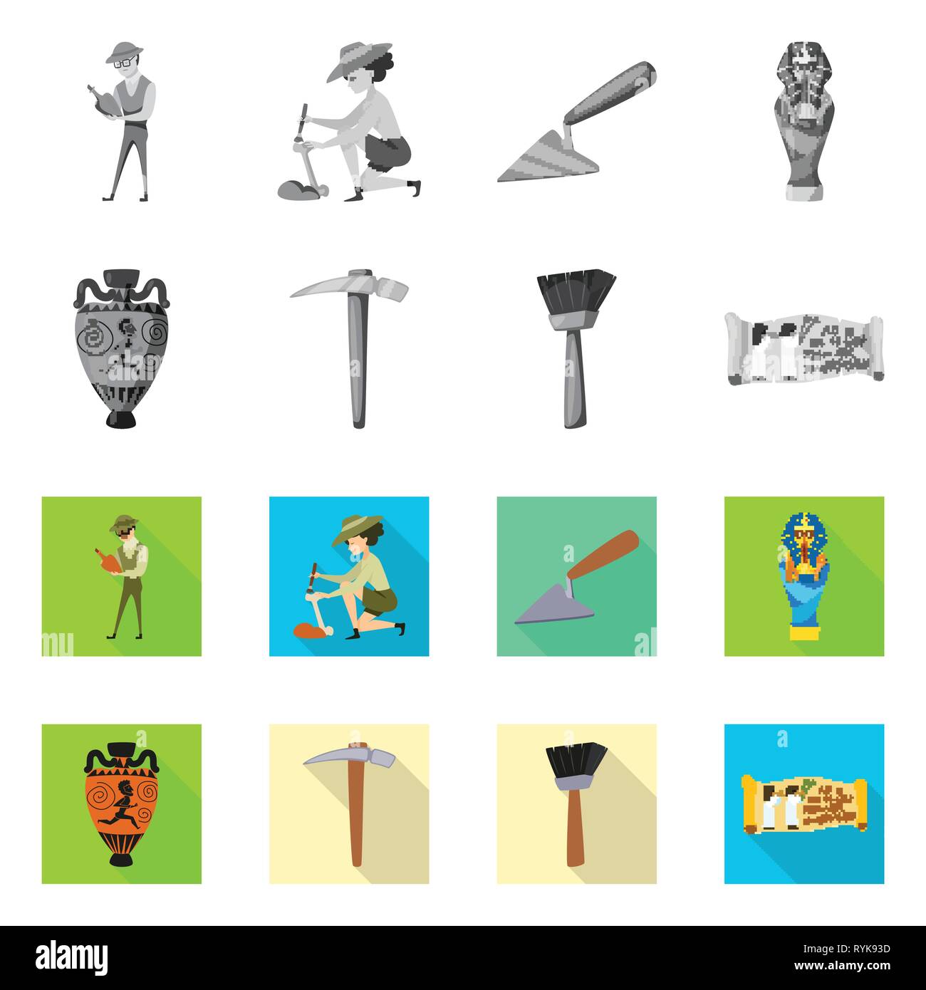 archaeologist,tool,sarcophagus,amphora,pickaxe,brush,scroll,human,girl ...