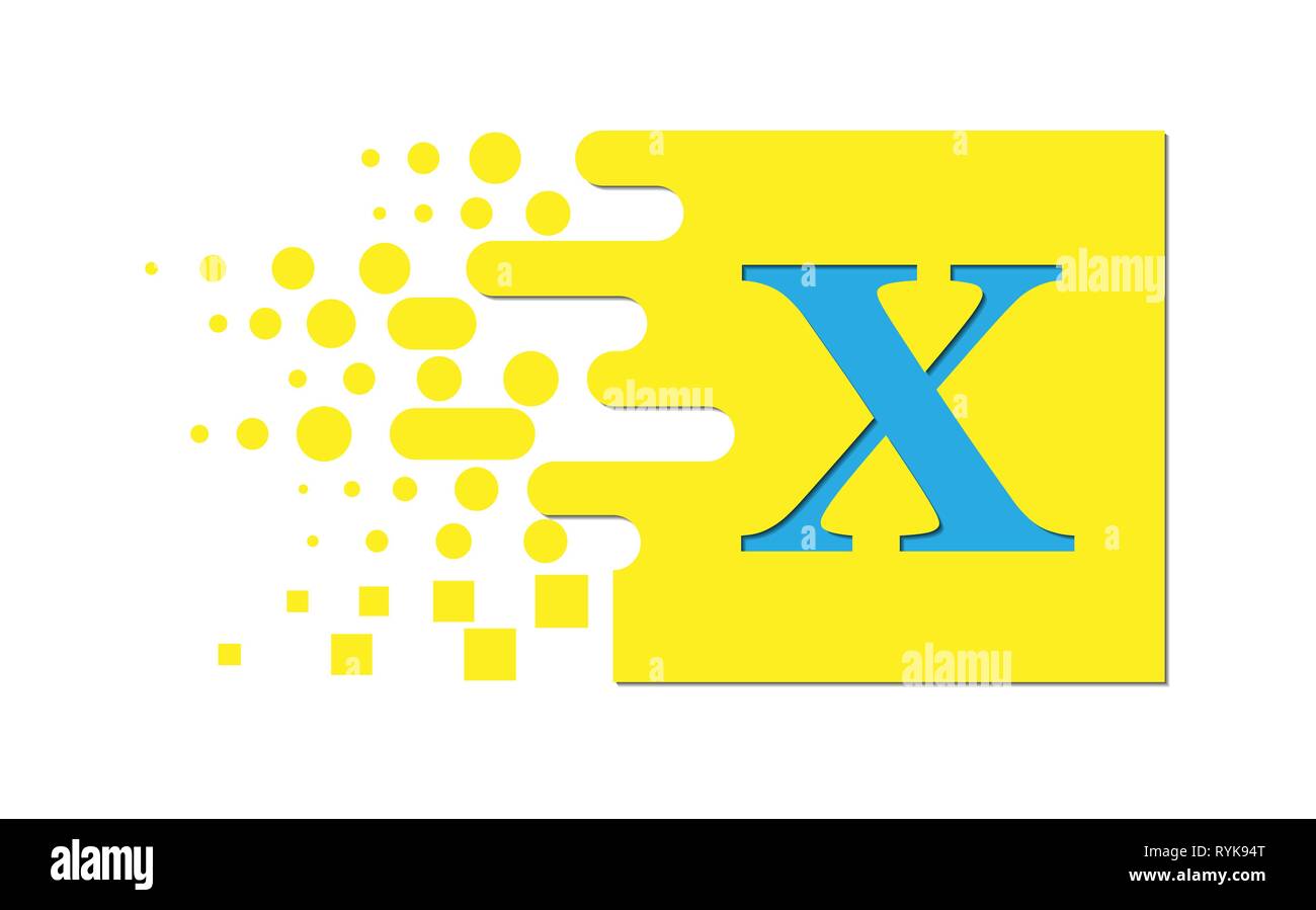 letter X on a colored square with destroyed blocks on a white ...
