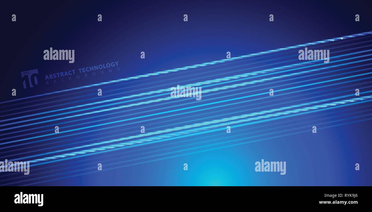 Abstract striped bright blue glowing lines on dark background ...