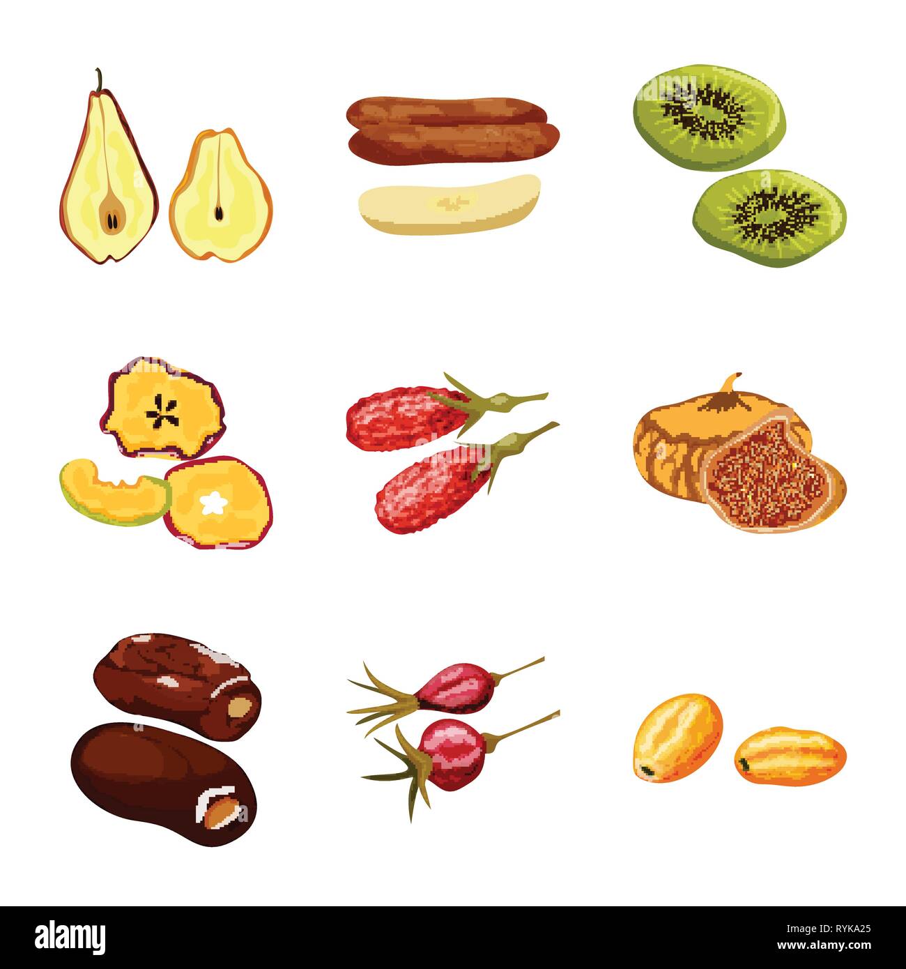 Vector design of fruit and dried sign. Collection of fruit and food ...