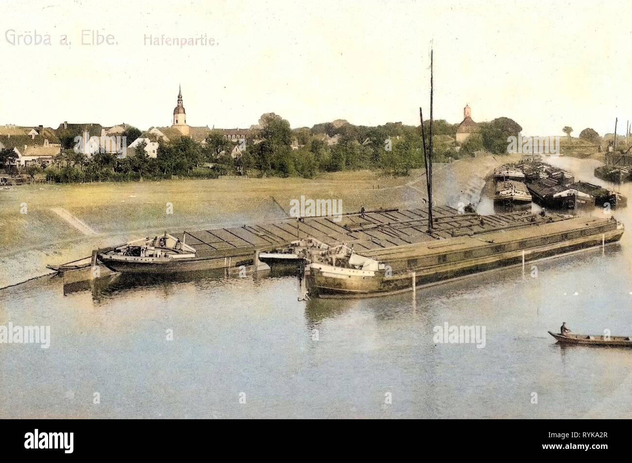 Barges of Germany, Riesa Hafen, Elbe in Riesa, Buildings in Riesa, 1912 ...