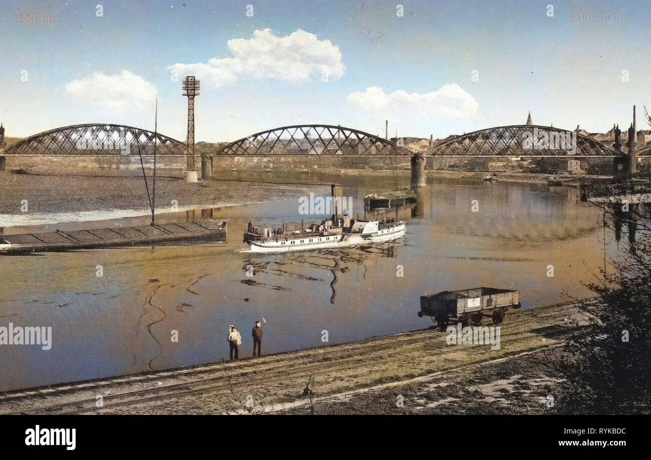 Bridges in Riesa, Elbe in Riesa, Steamships of Germany, Barges of ...