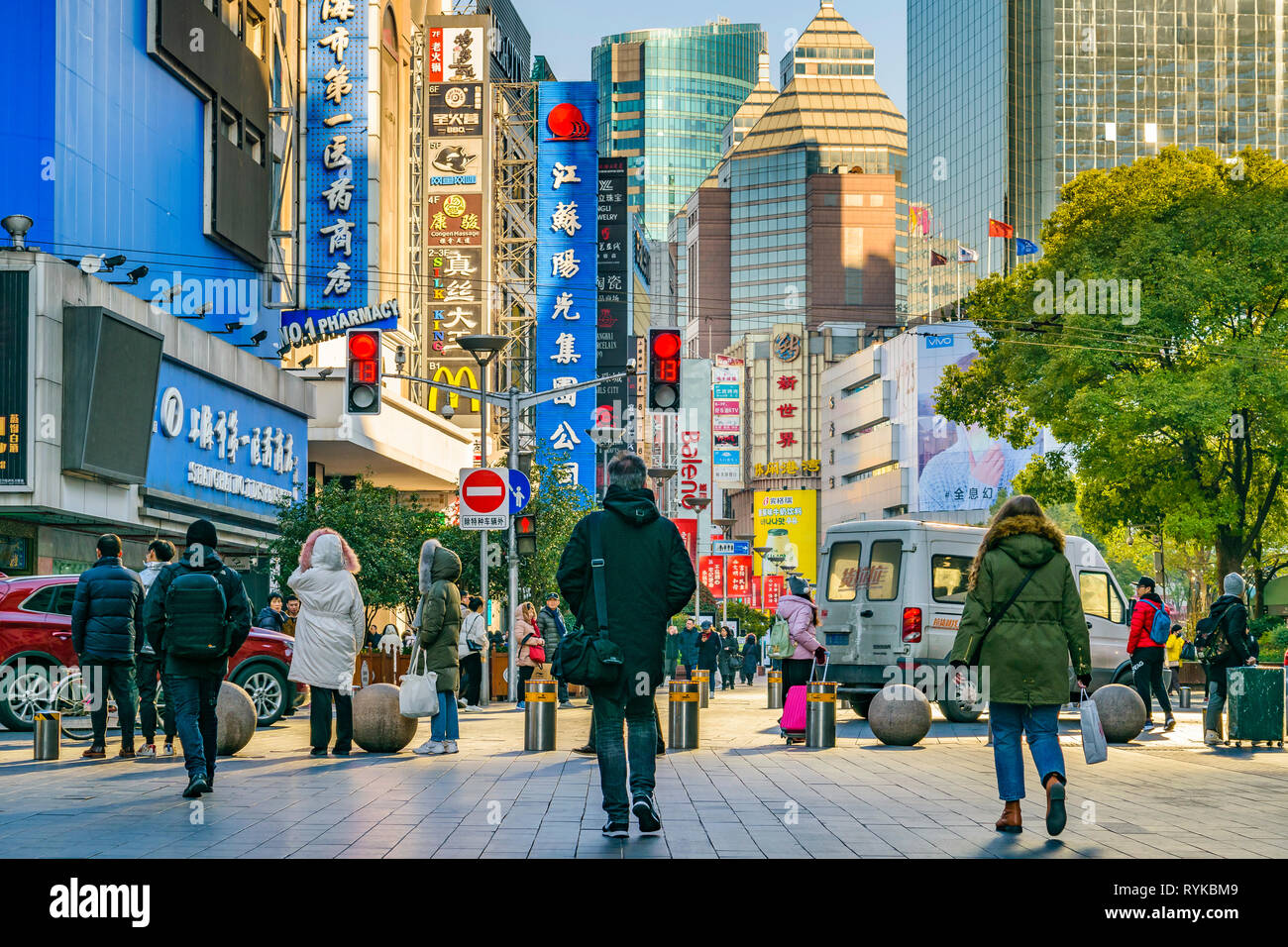 SHANGHAI, CHINA, DECEMBER - 2018 - Urban day scene at pedestrian ...