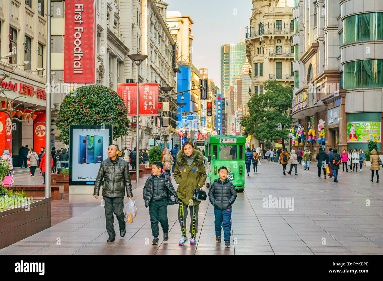 SHANGHAI, CHINA, DECEMBER - 2018 - Urban day scene at pedestrian ...