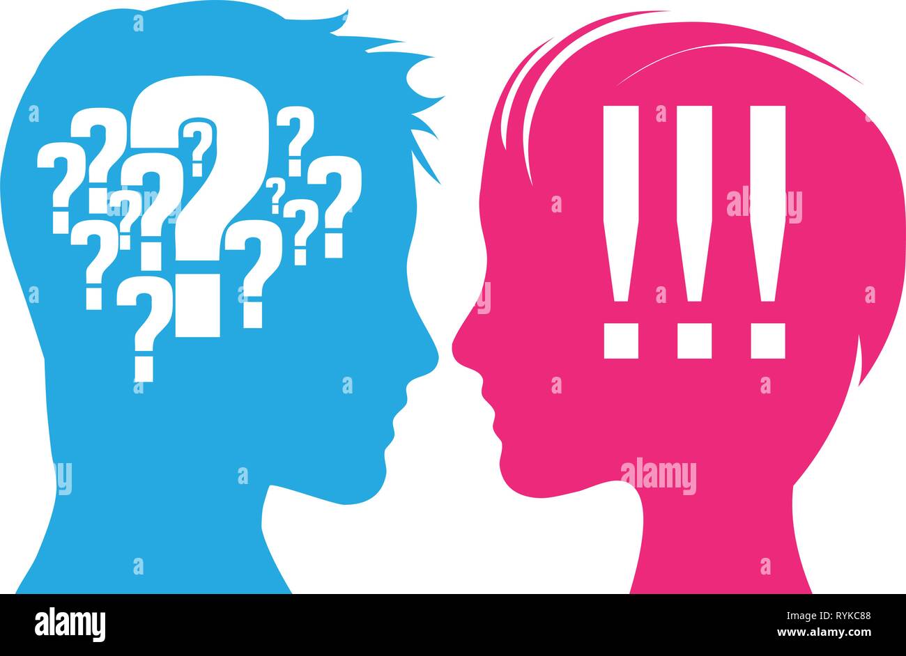 Vector illustration. Man and woman with question mark and exclamation ...