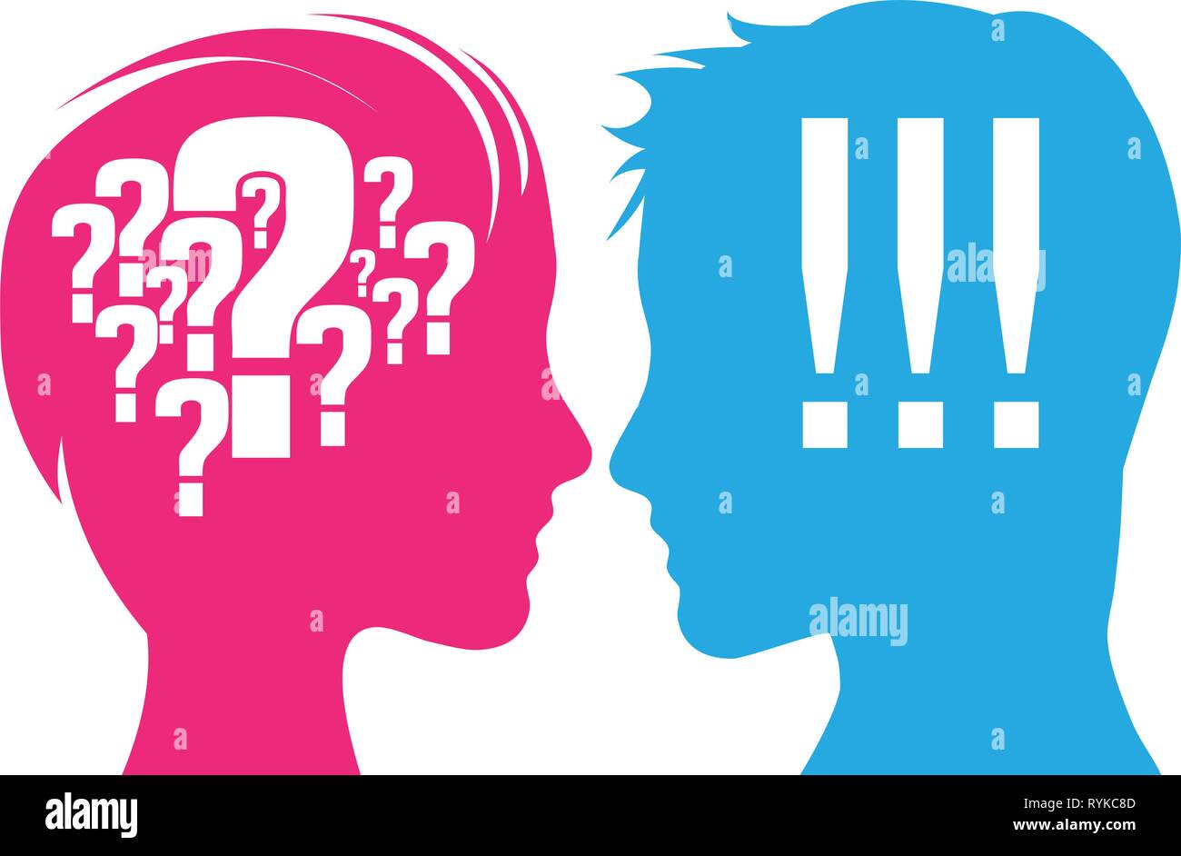 Vector illustration. Man and woman with question mark and exclamation ...