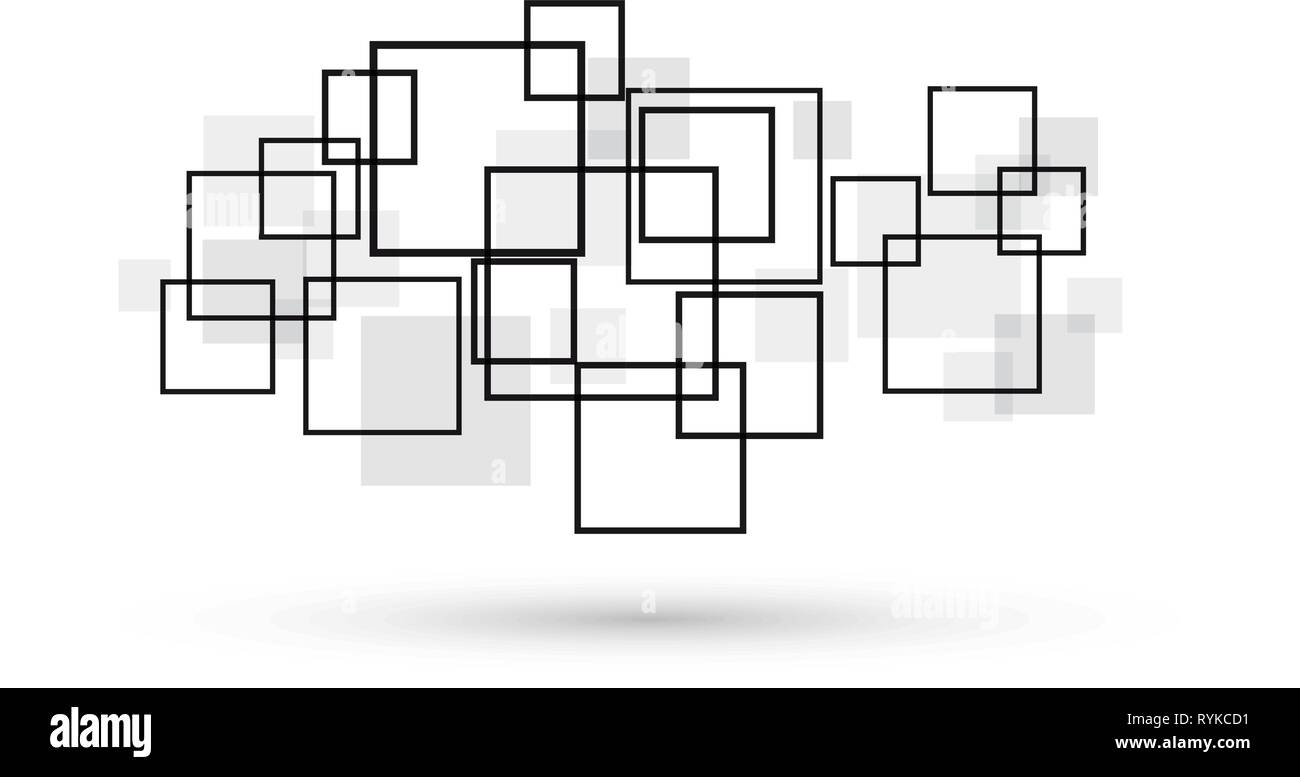 Vector concept of network, geometric black shapes in white background ...