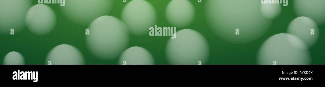 Header of balloons, bubbles and balls, blurry on green background ...